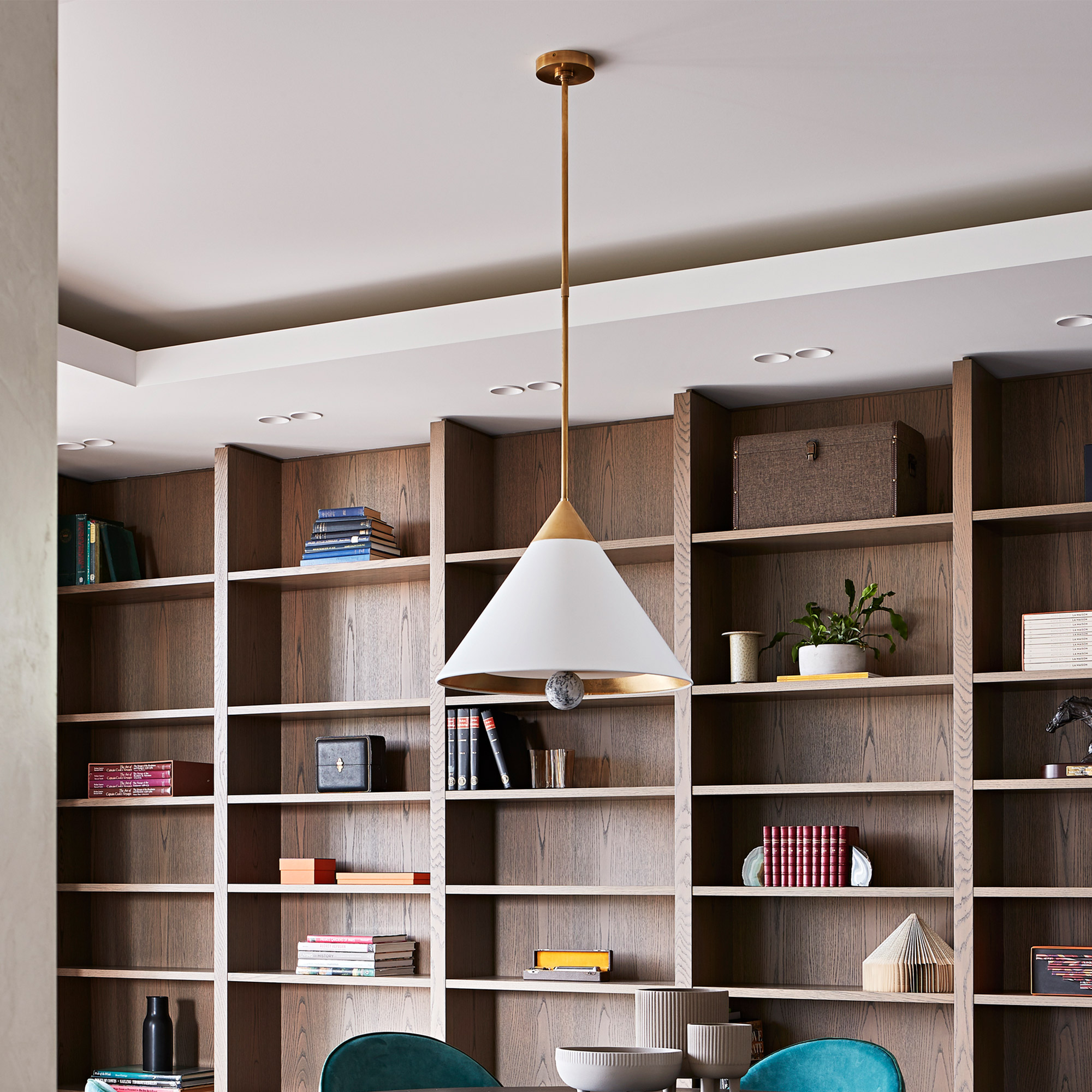 Cleo Large Pendant (White and Brass) - Bloomingdales Lighting